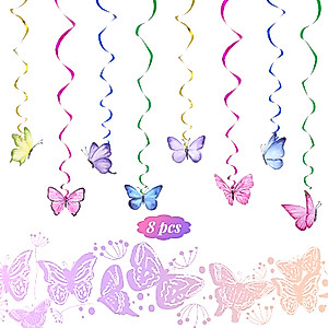 Sumind Butterfly Birthday Party Decoration for Girls Purple Butterfly Party Supply Include Happy Birthday Banner Butterfly Cake Topper Butterfly Hanging Swirl Foil Latex Balloon Paper Pom Pom