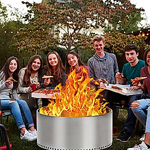 27" Portable Stainless Steel Smokeless Fire Pit with Removable Stand and Ash Pan - For Camping, Backyard, Patio