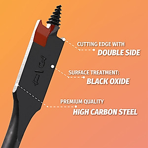 HUHOLE Spade Drill Bit Set, 13PC Flat Drill Bits for Wood, High Carbon Steel Paddle Bit Set with Threaded Tip and Hex Shank, 1/4-Inch to 1-Inch