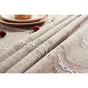 Chassic 60 x 120 inches Farmhouse Style Linen tablecloths, Wrinkle Resistant Washable Dining Room Table Cloths for 8 Foot Rectangle Tables - Hemstitch Light Coffee
