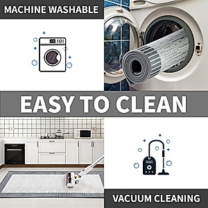 Oriannal 5x7ft Washable Area Rugs Boho Gray +2 PCS Kitchen Rugs Non-Slip 17 X30/17X47 Inch Gray and White