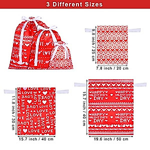 Fovths 9 Pack Large Valentines Gift Bags with Drawstring Satin Fabric Gift Wrapping Bags Bulk for Valentines Day Gifts Anniversaries Treats and Party Favors (3 Assorted Size)