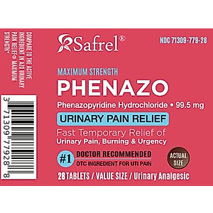 Safrel Urinary Pain Relief | UTI Relief | Fast Acting | Bladder Discomfort & Pain Relief | Phenazopyridine Hydrochloride 99.5mg (28 Count (Pack of 1))