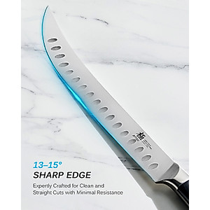 KYOKU 10" Scimitar Knife, Samurai Series Cimitar Breaking Knife with Pakkawood Handle, Japanese High Carbon Steel Butcher Knife, Full Tang Meat Slicing Knife for Roast Ham Poultry with Sheath and Case