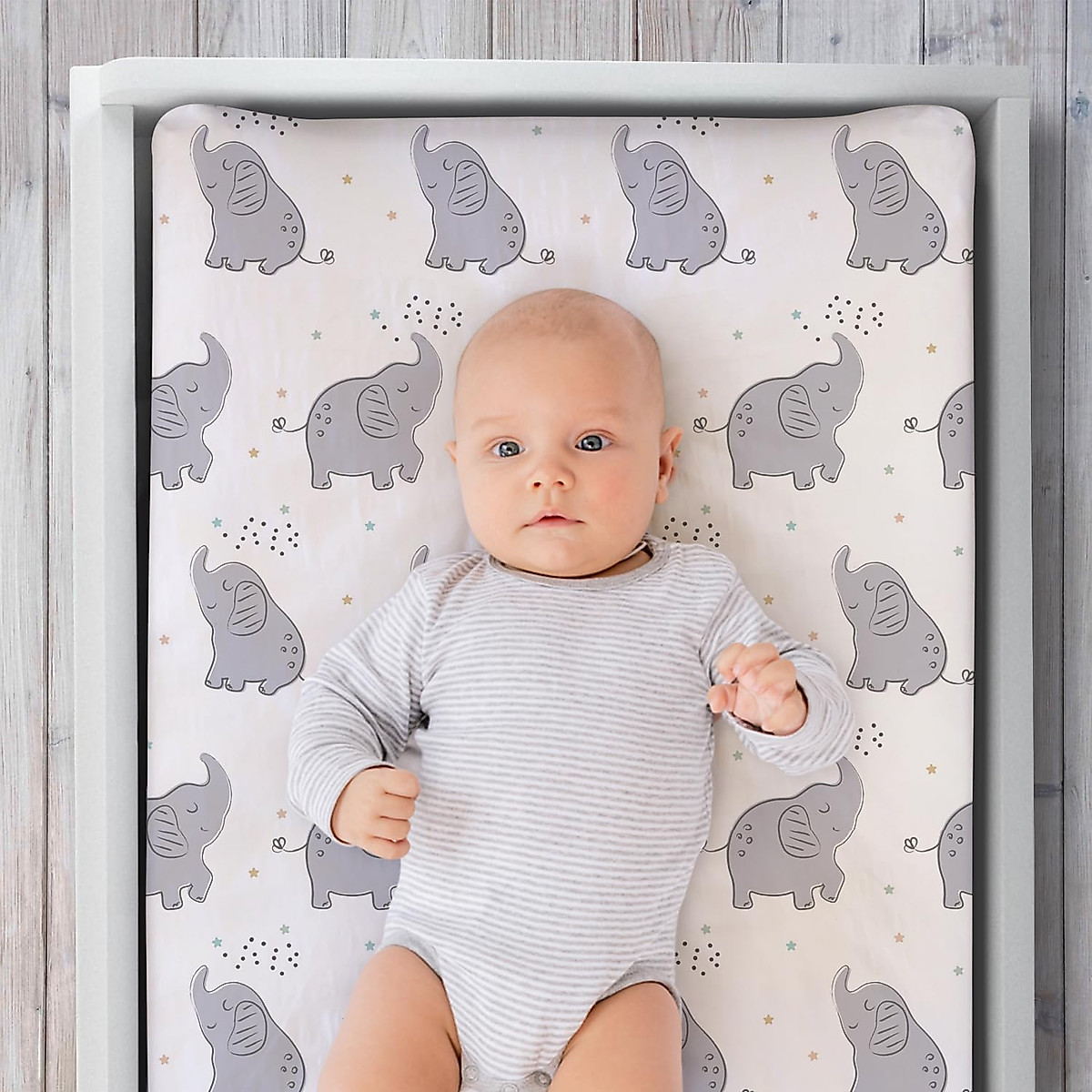 The Peanutshell Changing Pad Covers for Girls or Boys, Unisex 3 Pack, Celestial Elephant