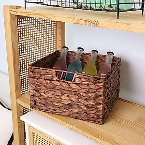 JJSQ Water Hyacinth Woven Basket for Storage Wicker Baskets for Organizing Shelves, Pantry, Small Rectangle Organizer Basket Decorative Basket, 1-Pack,11.4" x 9.8" x 6.9"