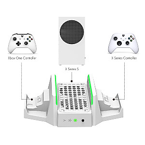 ElecGear Vertical Cooling and Charging Stand for Xbox Series S, 2X Rechargeable Battery and Dual Charger Dock for Xbox Controller, Cooling Fan with LED Lights and USB Port for Gaming Accrssories