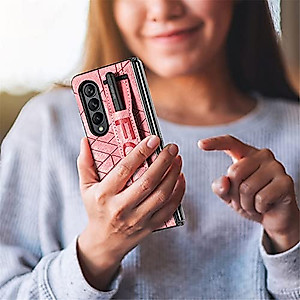 Omio Designed for Samsung Galaxy Z Fold 3 Leather Case with S Pen Holder & Strap, Wrist Strap Leather Back Cover Case Hard PC Shockproof Finger Grip Case for Galaxy Z Fold 3 Men Women Girls, Pink