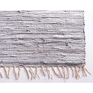 Unique Loom Chindi Cotton Collection Soft Hand Woven Natural Fiber Striped Area Rug, 9 ft x 12 ft, Gray/Ivory