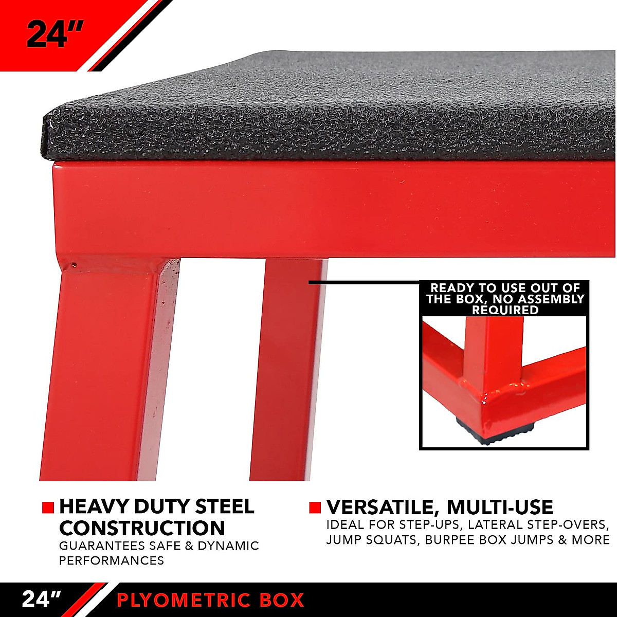 JFIT Plyometric Jump Box - 24", Red/Black