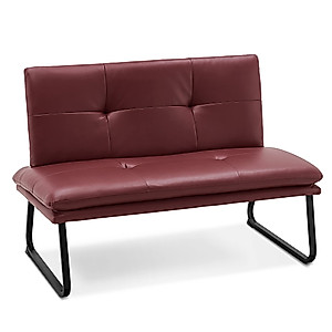 MCombo Modern Loveseat Chairs, Faux Leather Armless Settee Bench, 2-Seater Upholstered Sofa Couch for Living Room Office W706 (Loveseat, Grey)