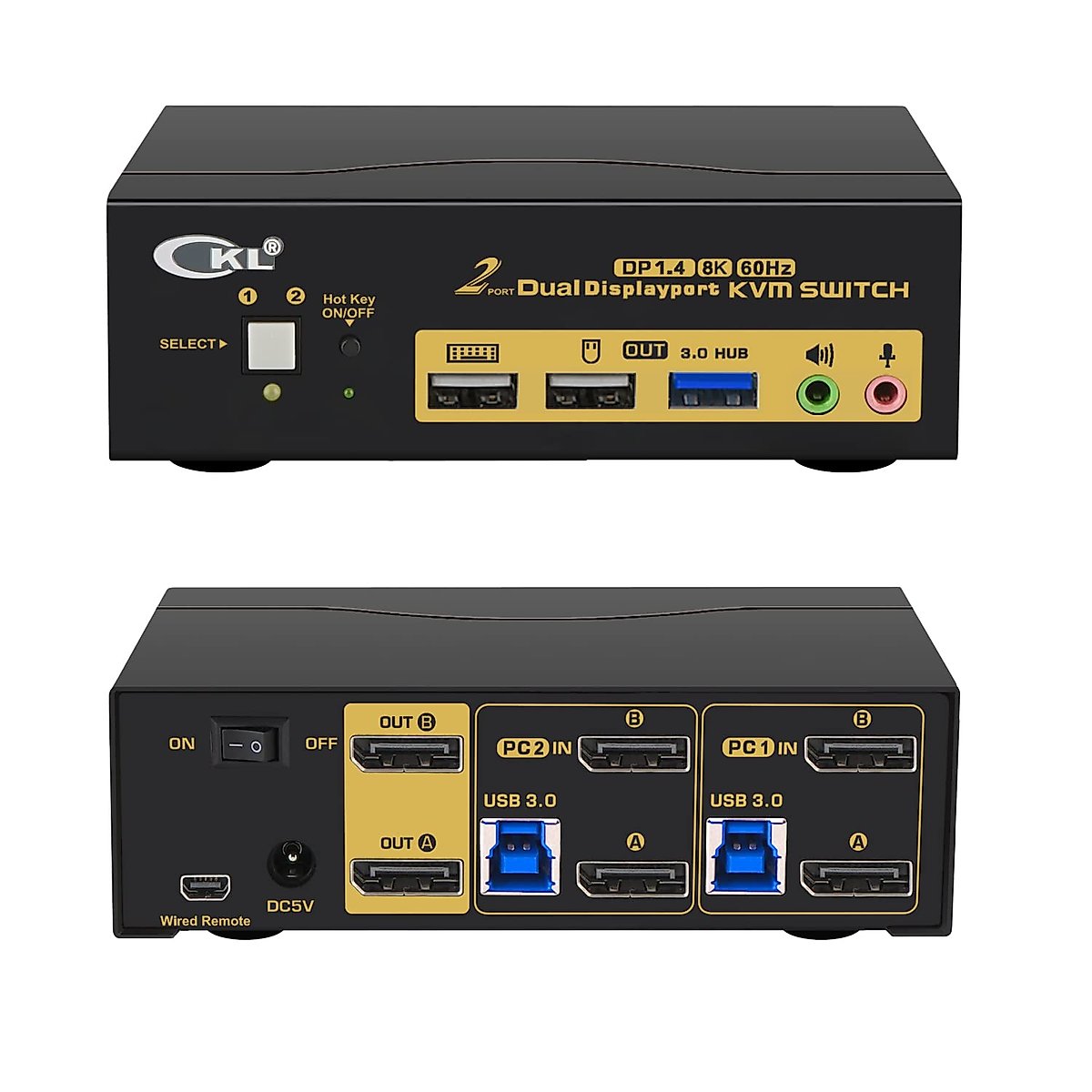 CKL KVM Switch DisplayPort 1.4 8K@30Hz 5K@60Hz 4K@144Hz(2 Computers 2 Monitors)