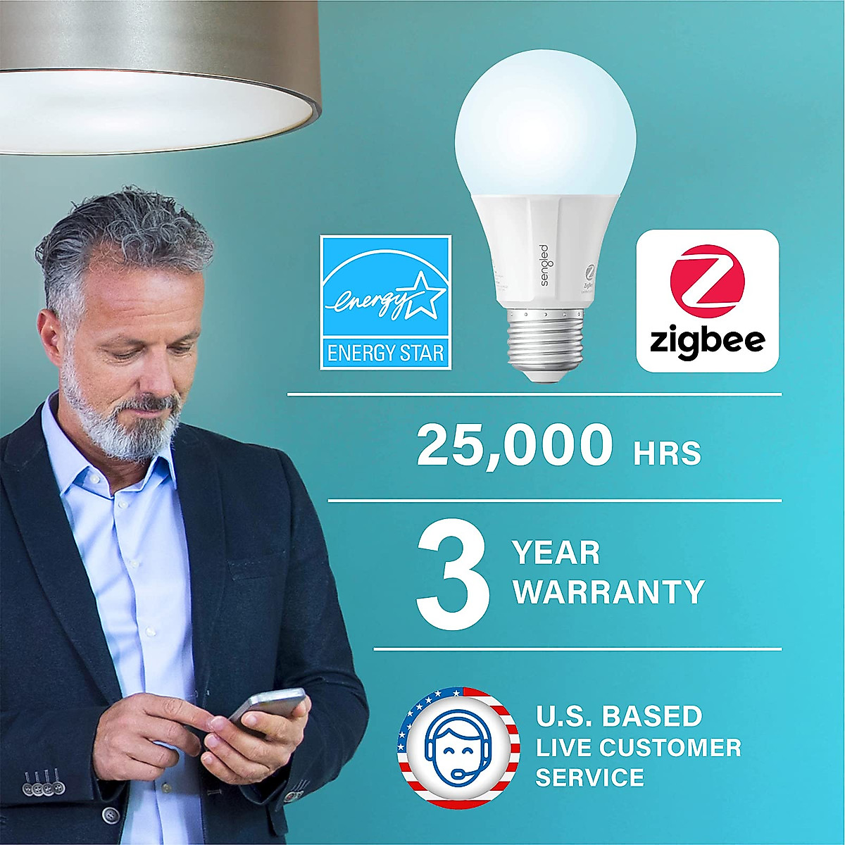 Sengled Zigbee Smart Light Bulbs, Smart Hub Required, Works with SmartThings and Echo with Built-in Hub, Voice Control with Alexa and Google Home, Daylight 60W Equivalent A19 Alexa Light Bulb, 6 Pack