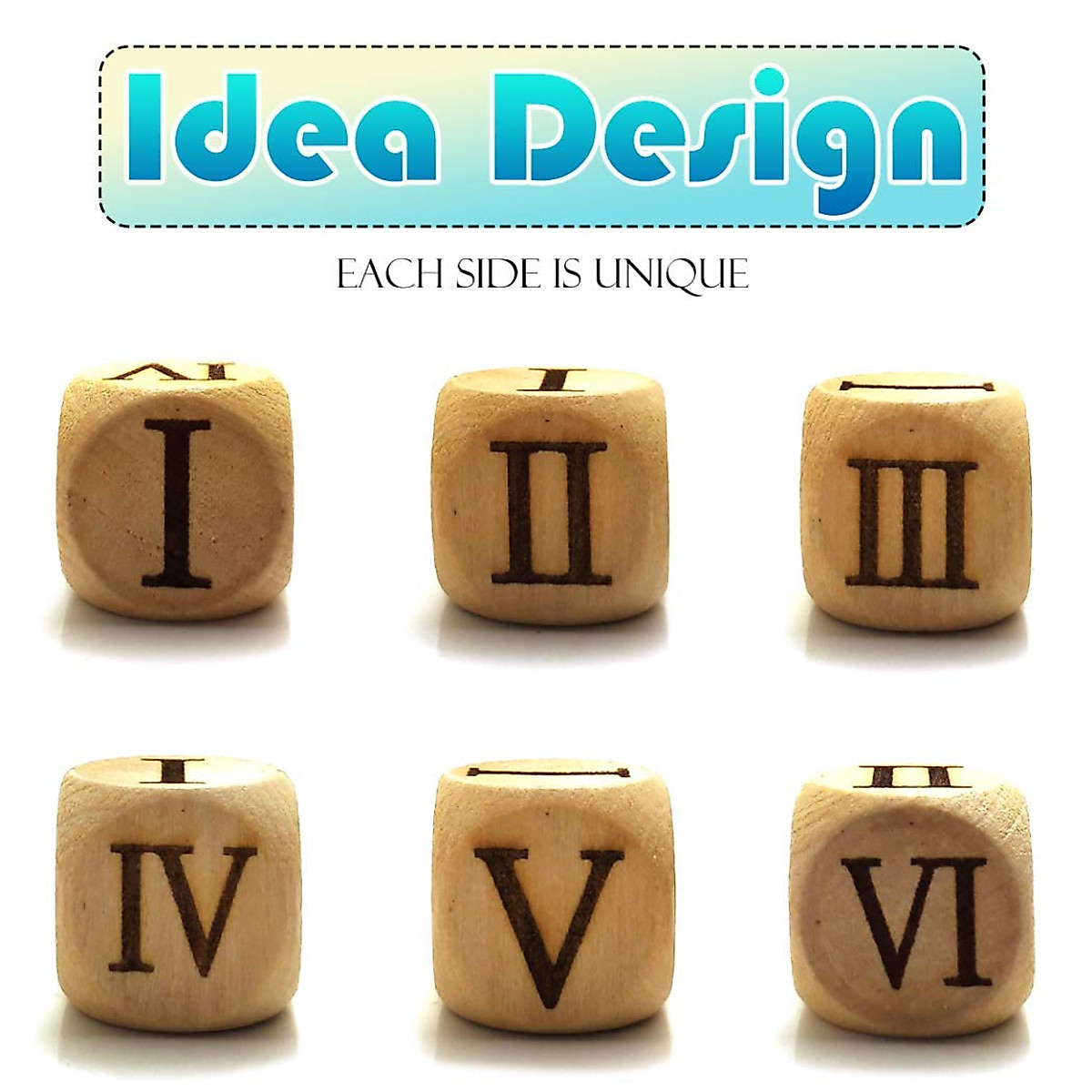 Hometu Set of 6 Pieces 20MM Wood Dice Set Creative Design Roman Number Pattern Wood Rolling Dices Party Game Roll Decider