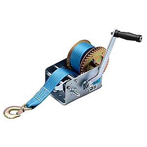 G Ganen 3200lbs Polyester Strap 2 Gear Hand Winch Hand Crank Gear Winch ATV Boat Trailer