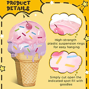 Ice Cream Piñata Ice Cream Cone Shaped Piñata with Stick Blindfold for Ice Cream Birthday Party Summer Candy Party Baby Shower Wedding Party Supplies Decor, 15.8 x 9.5 Inch(Pink, Purple)