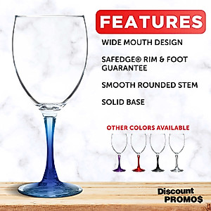 DISCOUNT PROMOS Nuance Wine Glasses by ARC 10.5 oz. Set of 10, Bulk Pack - Restaurant Glassware, Perfect for Red Wine, White Wine, Cocktails - Blue