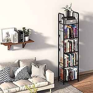 Azheruol Bookshelf Storage Shelf Bookcase Freestanding Storage Stand for Living Room, Bedroom, Kitchen Rust Resistance Easy Assembly Free Combination Multi-Functional Organizer (5 Tiers, Black)