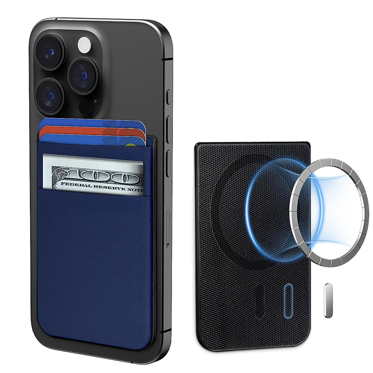 CloudValley Magnetic Card Wallet, Card Holder Case Stick on Phone for iPhone MagSafe Series &All Android Phones with Magnetic,Blue