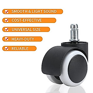 HN Office Chair Caster Wheels,No Noise Polyurethane (PU) Ball Bearings Chair Casters,Heavy Duty Computer Desk Chair Swivel Caster Wheel,Easy to Replace Universal Wheels Office Chair,5 Pack Castors.