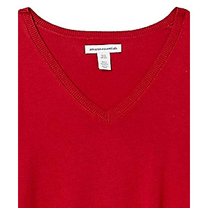 Amazon Essentials Women's Lightweight Long-Sleeve V-Neck Tunic Sweater (Available in Plus Size), Red, Medium