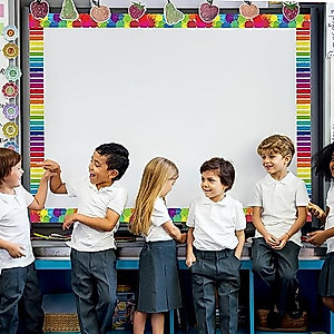 52ft Bulletin Board Border Decorations - 2 Rolls Rainbow Stripes Straight and Ink-Splashing Rolled Border Trim for School Classroom Bulletin Board Chalkboard Decor