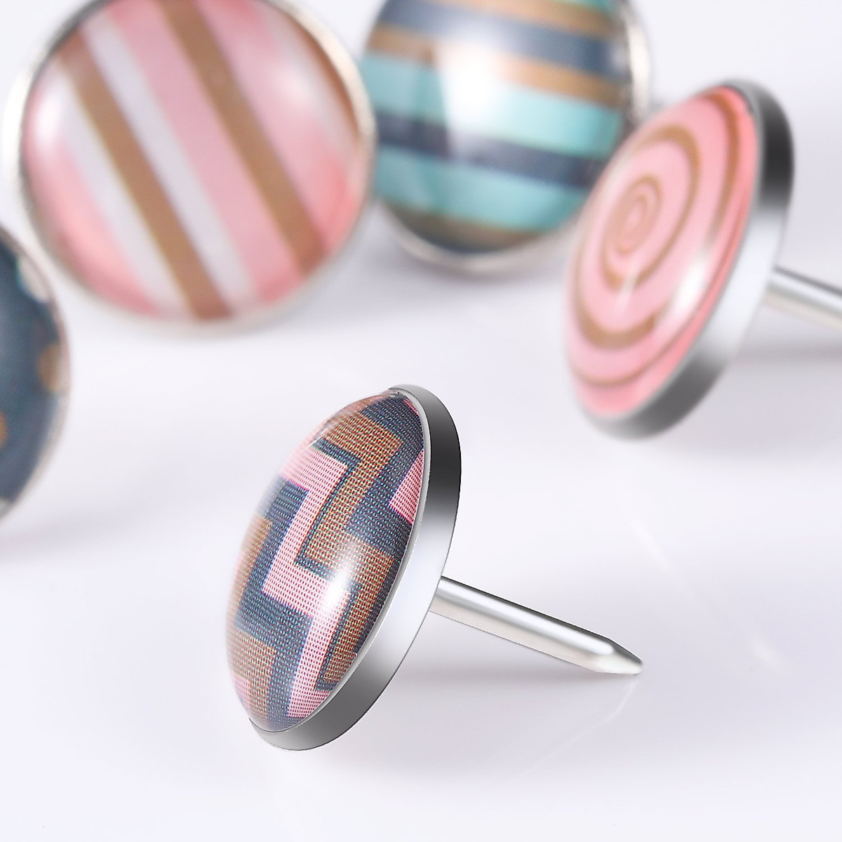 TecUnite 80 Pcs Creative Fashion Push Pins Decorative Thumbtacks for Wall Maps, Photos, Bulletin Board or Cork Boards, 8 Different Patterns(Pink)