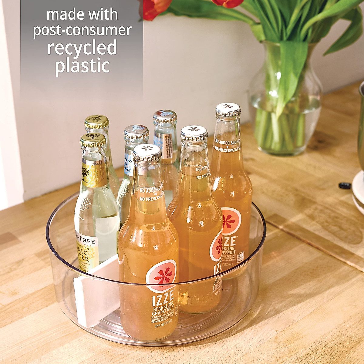 Rosanna Pansino x iDesign Recycled Plastic Divided Lazy Susan Turntable with Lid, Clear Bin/Marshmallow Divider, 10” D x 3.69” H