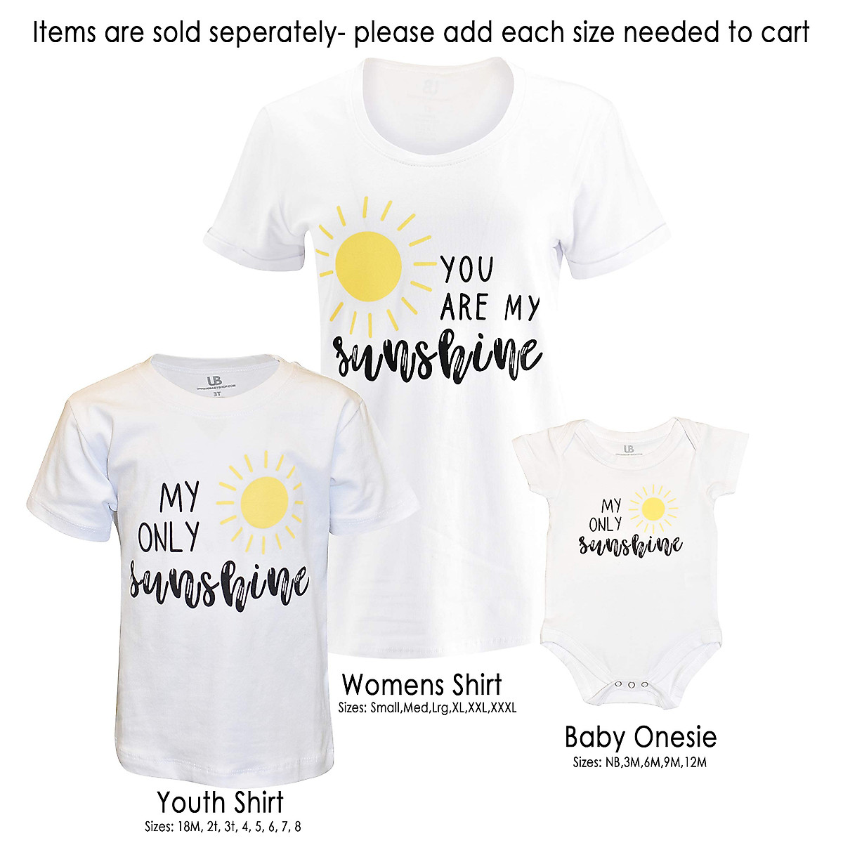 Unique Baby My Sunshine Matching Mommy and Me Outfits Mom Daughter Shirts Mothers Day Outfits Mama Mini Clothing Layette (12M, White)