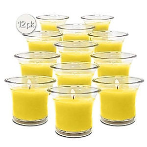 HYOOLA Clear Cup Filled Citronella Votive Candles - 12 Hour Burn Time - 12-Pack, Ideal Bug Repellent Candles, European Made