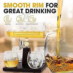 Berkware Ship In A Bottle Liquor Dispenser - 34 oz Crystal Whiskey Decanter Set with Tray with 4 Globe Glasses for Scotch, Vodka, Gin, Rum, Tequila, Cognac, Bourbon