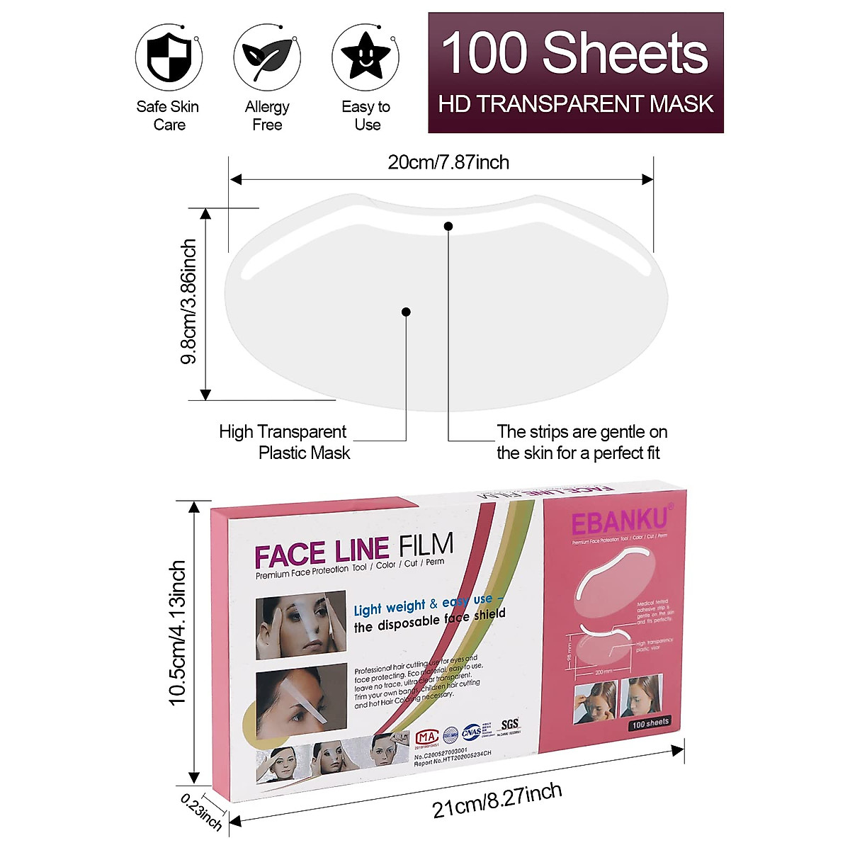 EBANKU 100 PCS Microblading Shower Visor, Upgrade Eyebrow Shower Shields Protector, Shower Goggles Face Cover Bath Visor for Adults Hair Salon Supplies and Eyes Surgery Aftercare