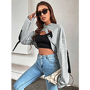 Women Long Sleeve Cropped Super Crop Top Hoodies Sweatshirt Aesthetic Punk Hip Hop Dance Sexy Rave Festival Clothes Going Out Tops Light Grey M