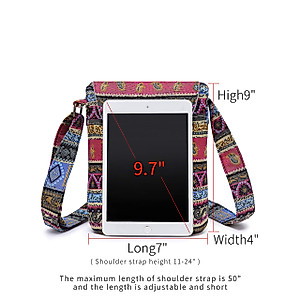 OPQRSTU Women's Retro Small Size Canvas Shoulder Bag Hippie Crossbody Handbag Casual Tote (Rose red)