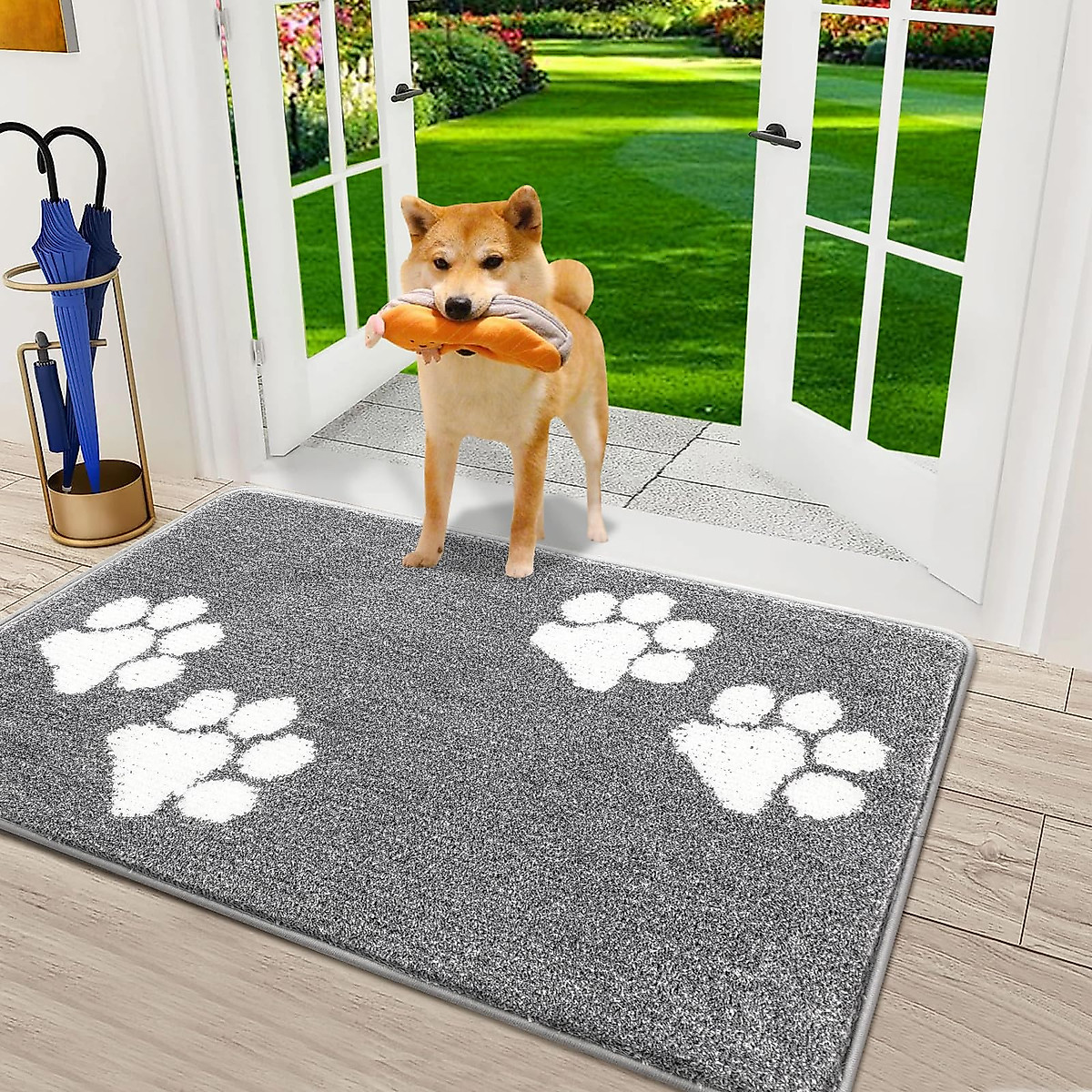 Vaukki Indoor Doormat Entryway Door Mat, Non Slip Absorbent Mud Trapper Mats, Low-Profile Inside Floor Mats, Soft Washable Small Mats Door Carpet for Entryway (Grey, 20''x32'')