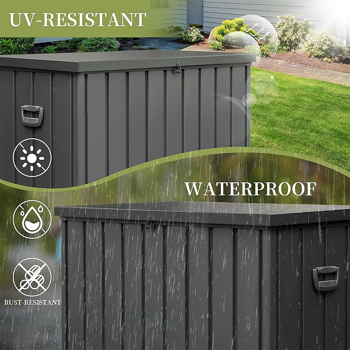 TZXTW 200 Gallon Outdoor Storage Deck Box Waterproof, Lockable UV Resistant Container Large Patio Storage Bin for Outside Cushions, Throw Pillows, Garden Tools(Dark Gray)