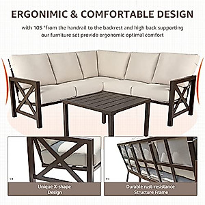 NATURAL EXPRESSIONS 6 Pieces Patio Furniture Sets, Metal Outdoor Sectional Furniture L-Shape Patio Conversation Set with Coffee Table,Large Waterproof Cover, 6.5" Thick Soft Removable Olefin Cushions