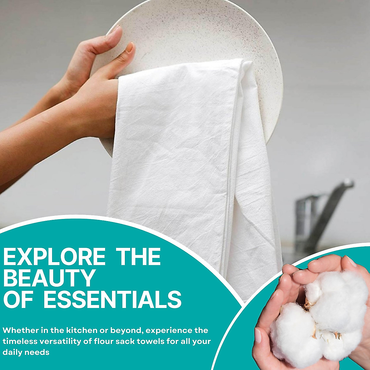 WHITESTEM Flour Sack Dish Towels | 13”X13” | 25-Pack | White | 130 Thread Count Ring Spun Cotton, Blank Towels for Easter, Kitchen Dish Towels, Kitchen Towels, Hand Towels, Tea Towels and Dish Cloths