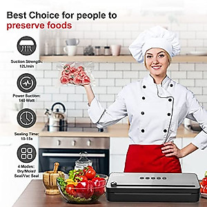 Bonsenkitchen Vacuum Packing Machine for Foods, Vacuum Sealer with Built-in Cutter for Both Wet and Dry Foods, Vacuum Roll Bags Included