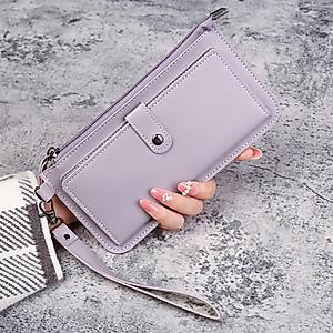uaswguDFS Women's Wallets PU Leather Cell Phone Slim Wallet Multi Cards Holder Clutch Purse Bifold Thin Handheld Purse (purple)