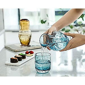RockTrend Retro Crown Relief Clear Glass Bedside Night Water Carafe with Tumbler Glass, Pitcher And Cup Night Set