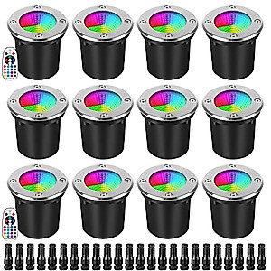 EAGLOD 10W Landscape Lighting RGBW Low Voltage Landscape Lights Color Changing LED Well Lights Outdoor,12-24V Multicolor In Ground Lights IP67 Waterproof for Garden Yard Tree (12Pack with Connectors)