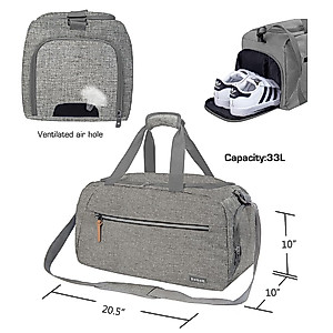 ROTOT Sport Duffel Bag, Gym Bag with Waterproof Shoe Pouch, Weekend Travel Bag with a Water-resistant Insulated Pocket (33L) (Dark gray)