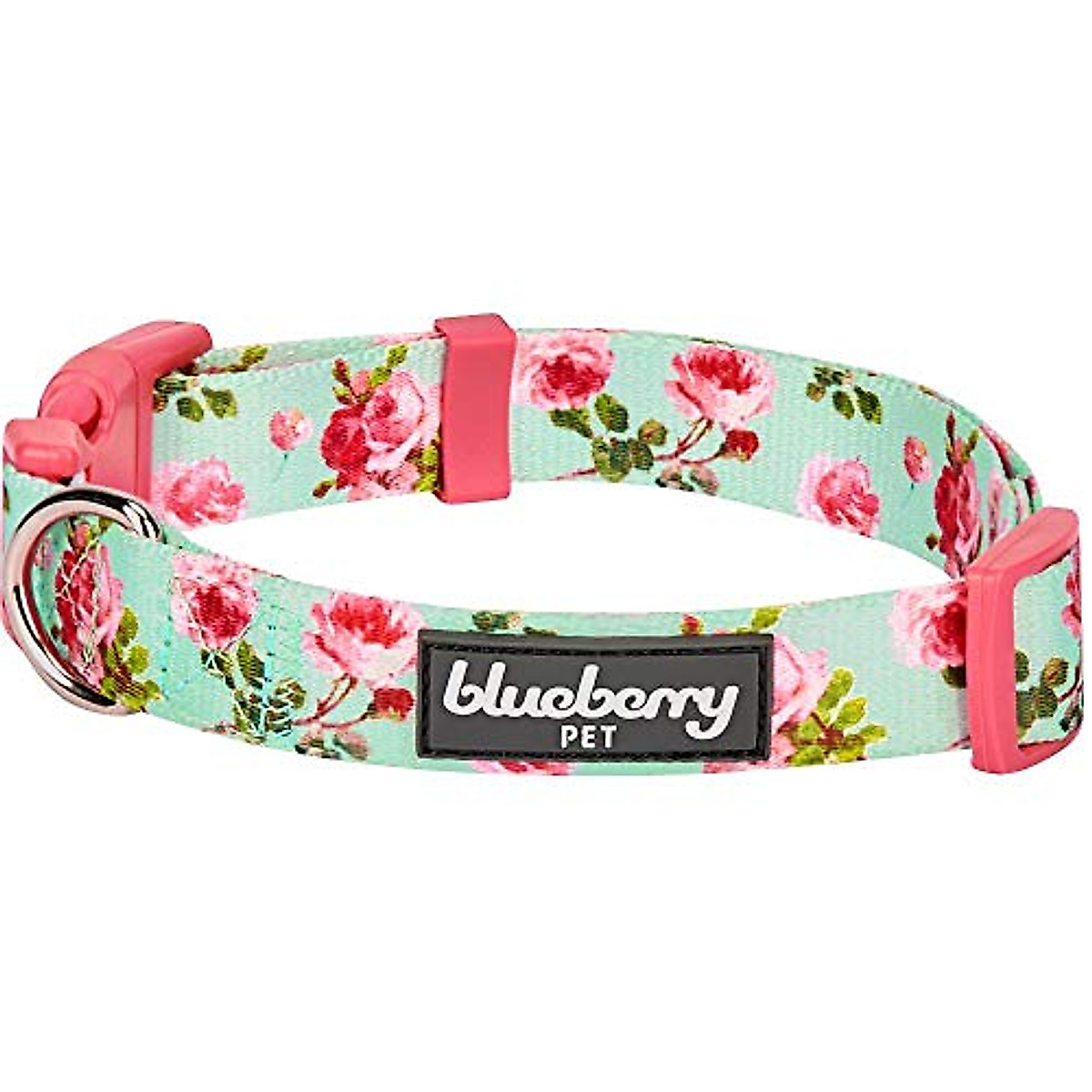 Blueberry Pet 7 Patterns Spring Scent Inspired Floral Rose Print Turquoise Adjustable Dog Collar, X-Small, Neck 8"-11"