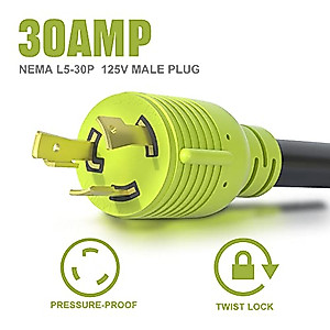 AOWEITOUR RV 30 Amp to 110 Adapter Generator Power Cord, 3 Prong 30 Amp Adapter Plug to 20 Amp Twist Lock Socket,NAMA L5-30P Male Plug to 3X 5-20R T-Blade Female,10 AWG STW (1.5FT)