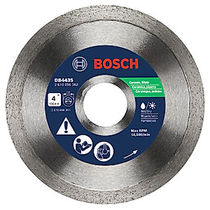 BOSCH DB443S 4 In. Standard Continuous Rim Diamond Blade with 5/8 In., 7/8 In. Arbor for Clean Cut Wet/Dry Cutting Applications in Ceramic Tile, Slate