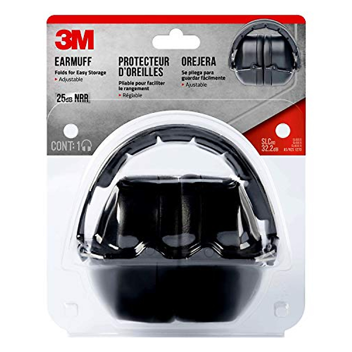 3M Folding Earmuff, Black, NRR 25dB, 1 Count (Pack of 1)