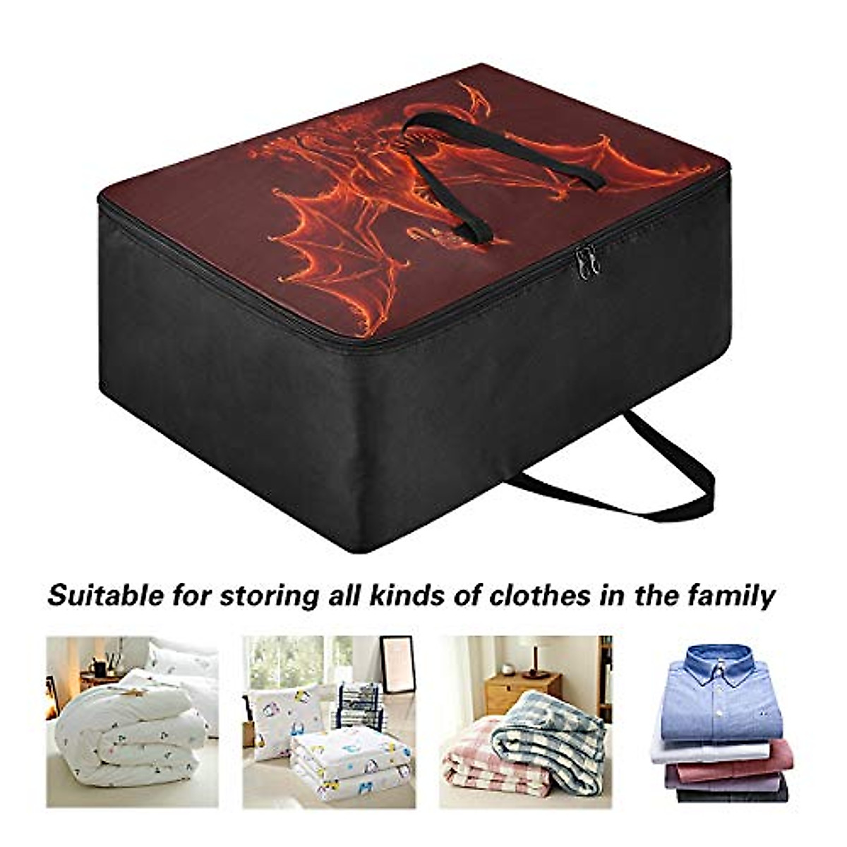 Blueangle Fire Medieval Dragon Design Foldable Large Zippered Storage Bag Organizer with Dual Zipper & Handles, 100L