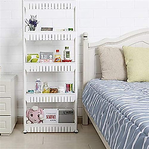 Slim Storage Cart Fits perfectly between the refrigerator and cabinet. 5 Tier Mobile Shelving Unit Organizer Slide Out Storage Cart