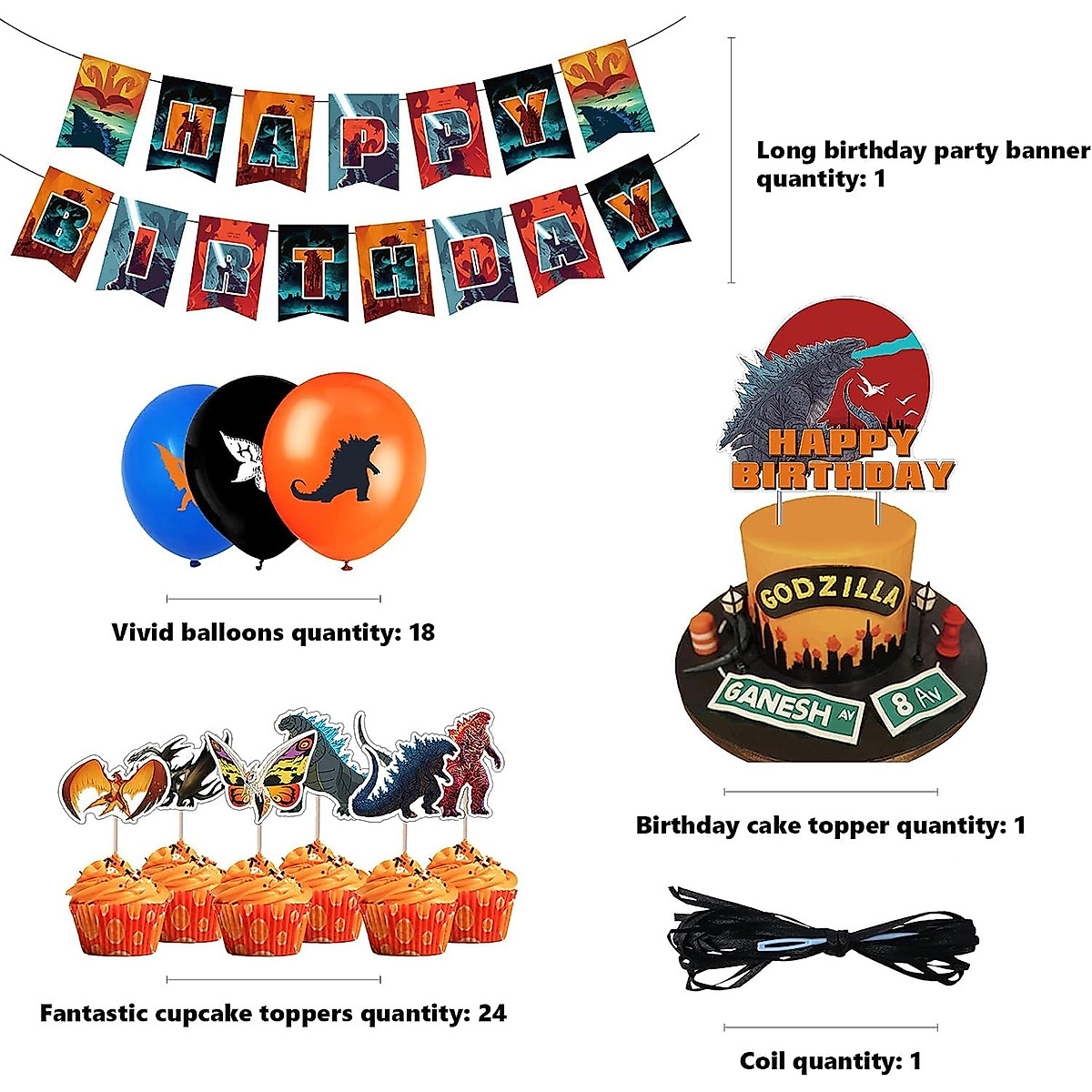 Birthday Party Decorations 44PCS Dinosaur Movie Party Supplies Including 1PC Long Banner, 1PC Huge Happy Birthday Cake Topper, 24PCS Cupcake Toppers, 18PCS Balloons for Kids